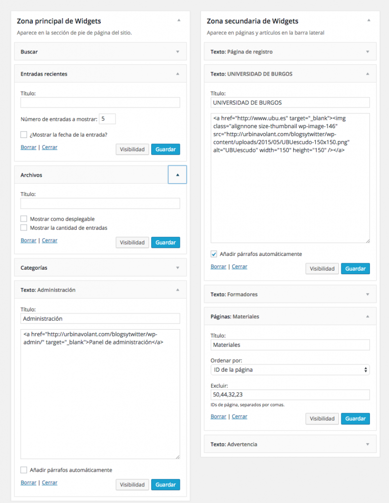 Los widgets | Blogs y Twitter